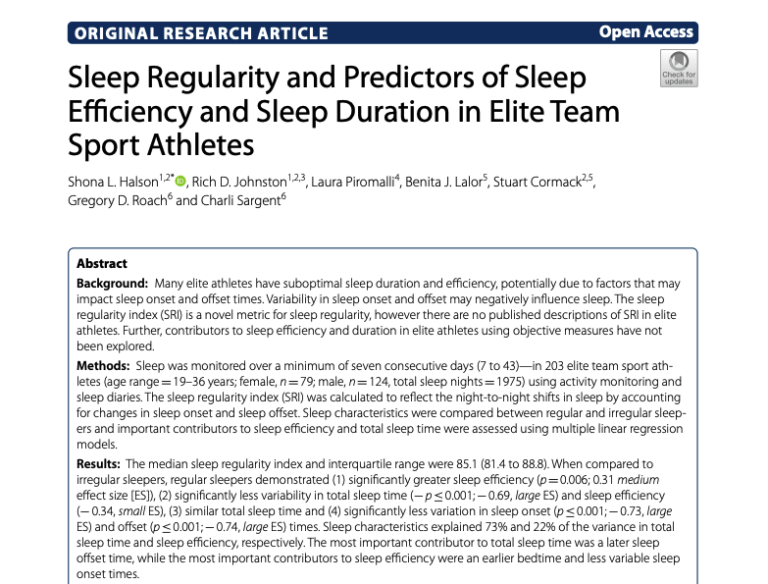 Sleep regularity and Predictors of Sleep Efficiency - Training ...